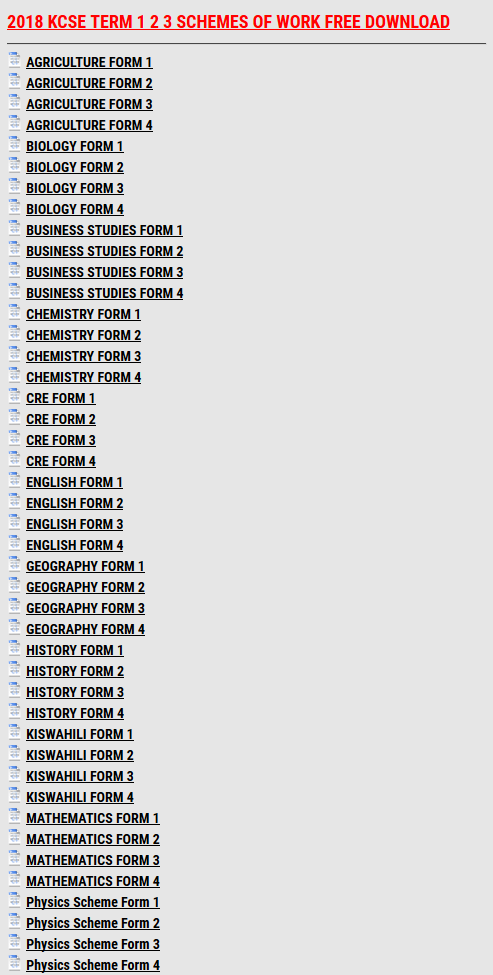 2018 KCSE TERM 1 2 3 SCHEMES OF WORK FREE DOWNLOAD – KCSE ONLINE 2018 KCSE TERM 1 2 3 SCHEMES OF WORK FREE DOWNLOAD – KCSE ONLINE