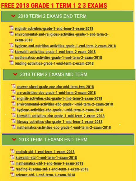 FREE 2018 GRADE 1 TERM 1 2 3 EXAMS – KCSE ONLINE