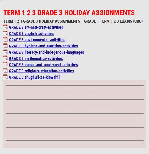 TERM 1 2 3 GRADE 3 HOLIDAY ASSIGNMENTS – KCSE ONLINE