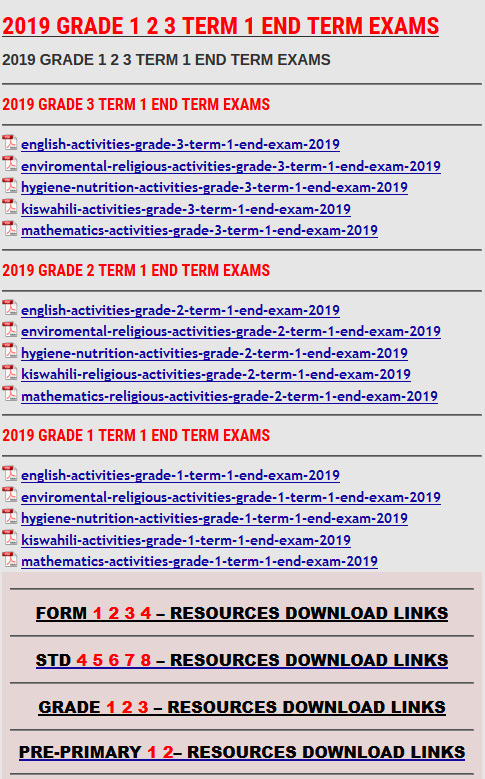 2019 GRADE 1 2 3 TERM 1 END TERM EXAMS – KCSE ONLINE
