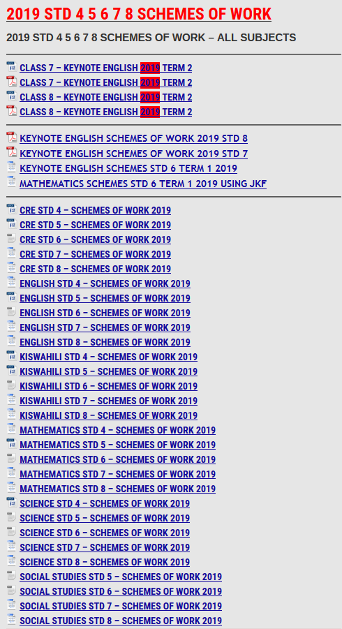 2019 STD 4 5 6 7 8 SCHEMES OF WORK - KCSE ONLINE