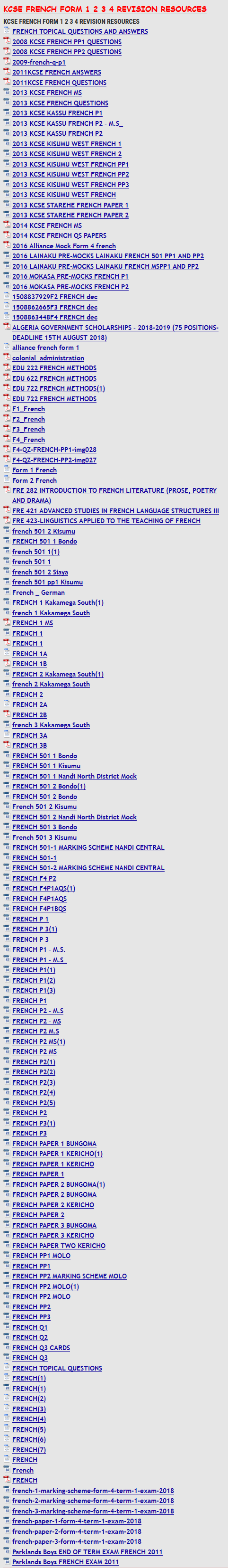 KCSE FRENCH FORM 1 2 3 4 REVISION RESOURCES – KCSE ONLINE