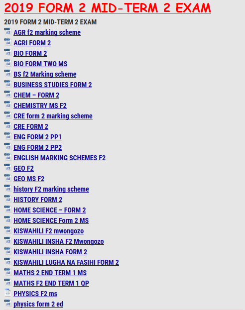 2019 FORM 2 MID-TERM 2 EXAM – KCSE ONLINE 2019 FORM 2 MID-TERM 2 EXAM – KCSE ONLINE