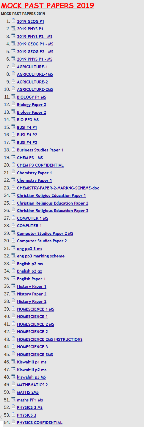 MOCK PAST PAPERS 2019 – KCSE ONLINE