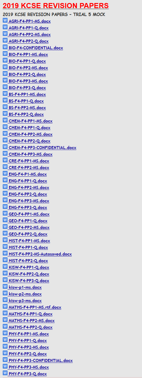 MOCK 2019 PAPERS TRIAL 5 – KCSE ONLINE