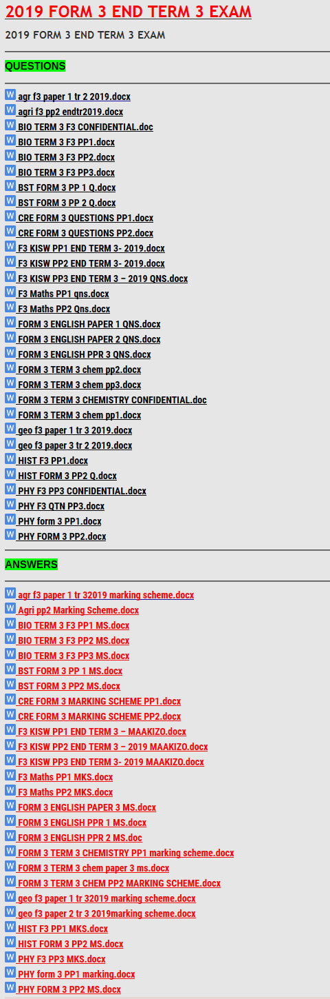 form 3 revision papers term 3 – KCSE ONLINE