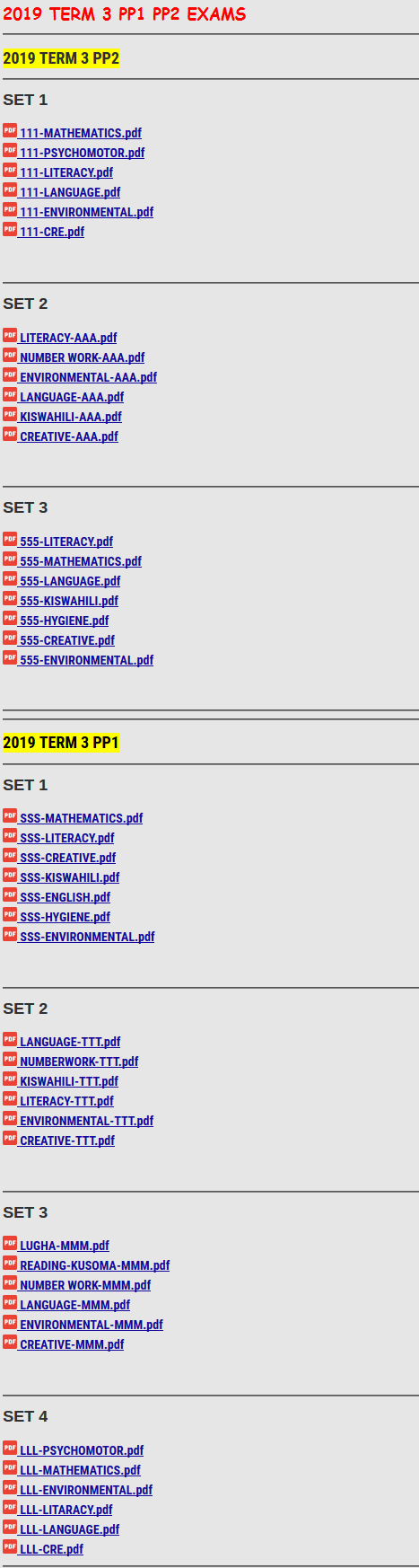 pre primary exams - KCSE ONLINE