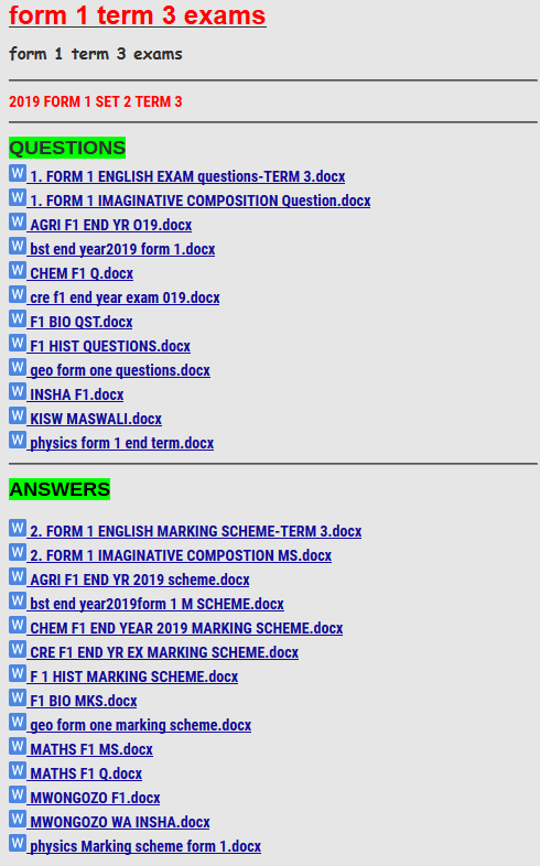 form 1 term 3 exams – KCSE ONLINE
