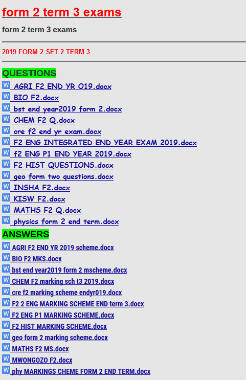 form 2 term 3 exams – KCSE ONLINE