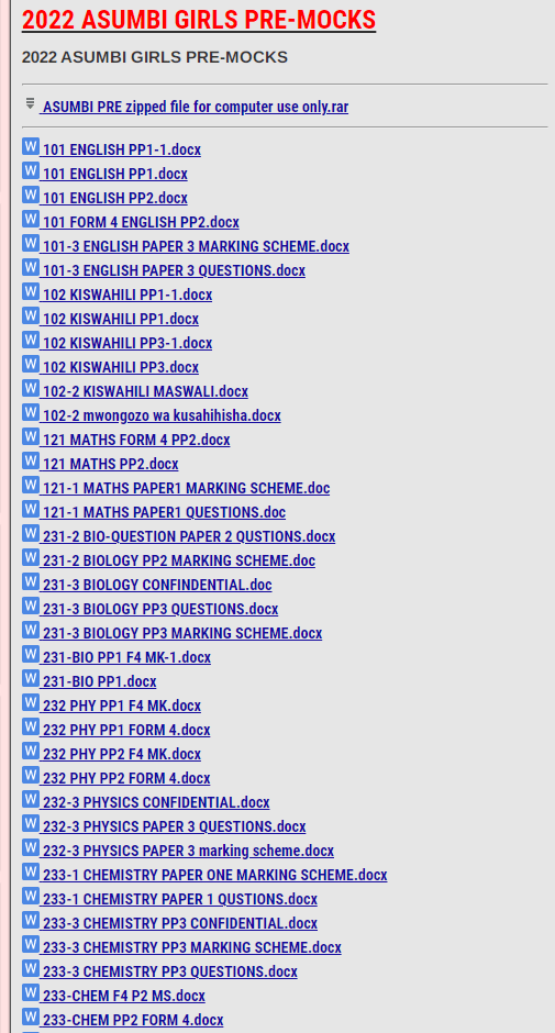 ASUMBI GIRLS PRE-MOCKS ANSWERS 2022 – KCSE ONLINE