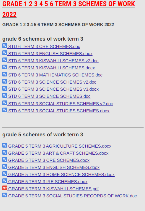 2022 PRIMARY TERM 3 SCHEMES OF WORK – KCSE ONLINE