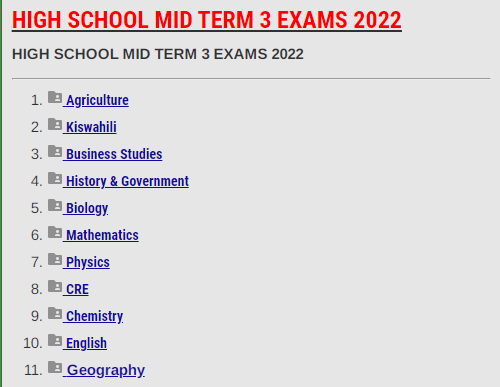 HIGH SCHOOL MID TERM 3 EXAMS 2022 – KCSE ONLINE