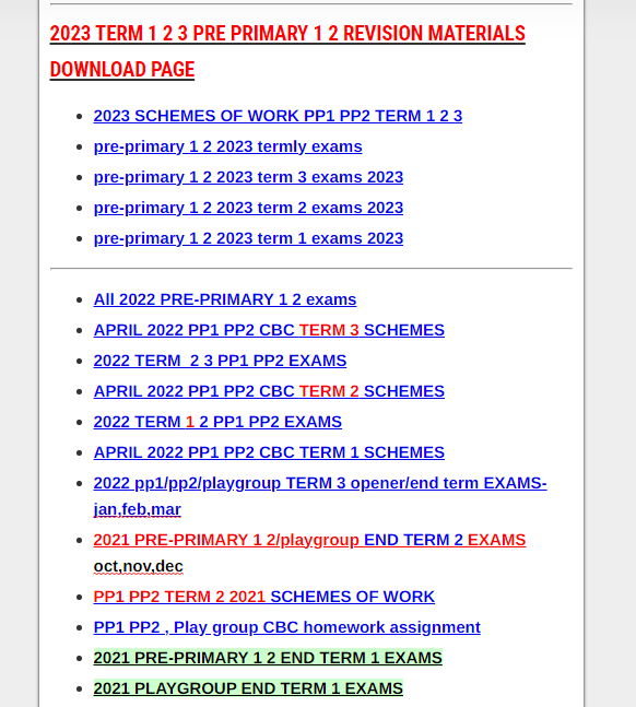 pre-primary 1 2 2023 term 2 exams 2023 – KCSE ONLINE