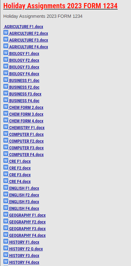 Holiday Assignments 2023 FORM 1234 – KCSE ONLINE