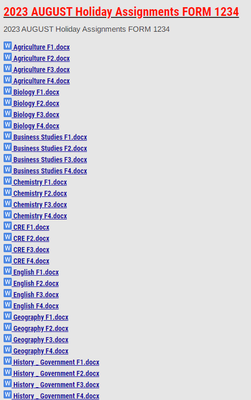FORM 1234 AUGUST Holiday Assignments 2023 – KCSE ONLINE